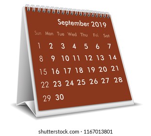 September 2019 3d Desktop Calendar White Stock Vector (Royalty Free ...