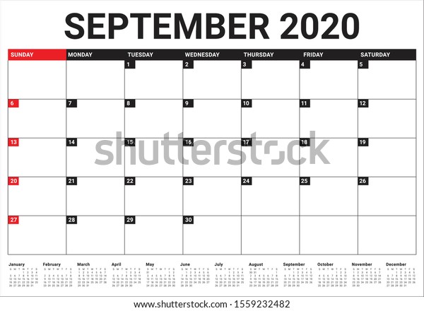 September 2020 Desk Calendar Vector Illustration Stock Vector (Royalty ...