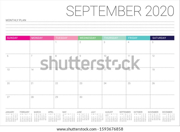 September 2020 Desk Calendar Vector Illustration Stock Vector (Royalty ...