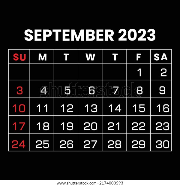 September 2023 Calendar Leaf Illustration Vector Stock Vector (Royalty ...