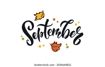 September Handwritten Text Falling Leaves Isolated Stock Vector ...