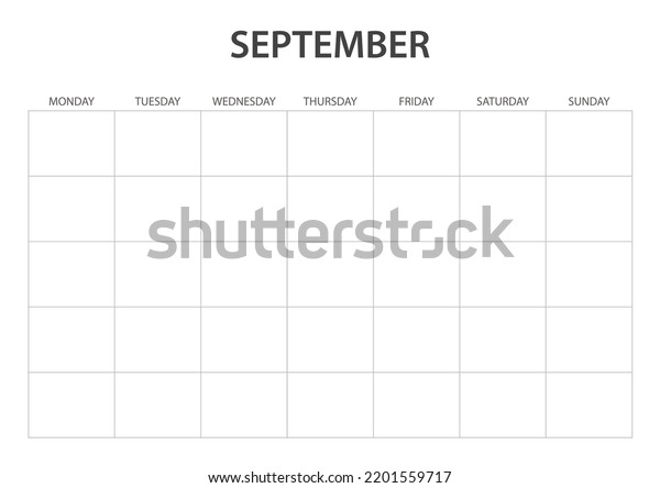 September Monthly Blank Calendar Printable Stock Vector (Royalty Free ...