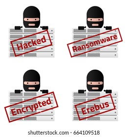 Server Red Stamp Messages Hacked Ransomware Stock Vector (Royalty Free ...