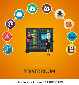 Server Room Flat Icons Concept Vector Stock Vector (Royalty Free ...