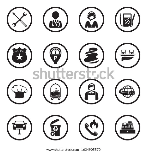 Service Icons Black Flat Design Circle Stock Vector (Royalty Free ...