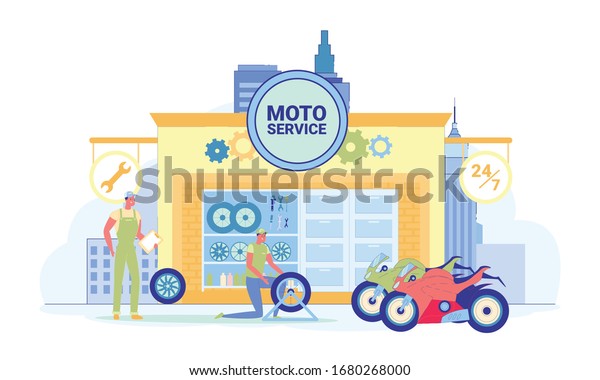 Service Stations Motor Vehicles Flat Cartoon Stock Vector (Royalty Free ...