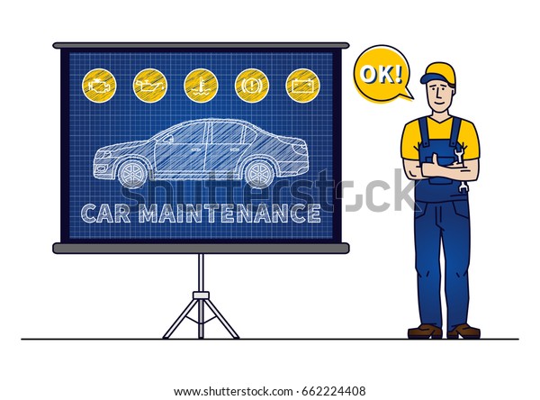 Serviceman Car Maintenance Chart Board Vector: vector de stock (libre ...
