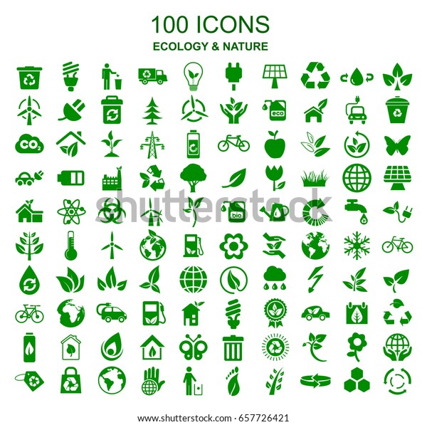 Conjunto de 100 iconos ecológicos -: vector de stock (libre de regalías ...