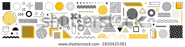 Set 100 Geometric Shapes Memphis Design Stock Vector (Royalty Free ...