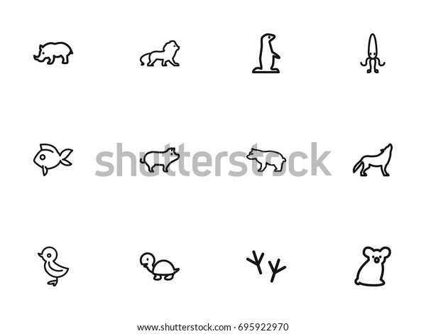 Set 12 Editable Zoo Outline Icons: เวกเตอร์สต็อก (ปลอดค่าลิขสิทธิ์ ...