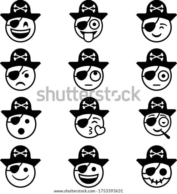Set 12 Pirate Emojis Isolated Black Stock Vector (Royalty Free ...