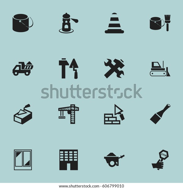 Set Of 16 Editable Building Icons. Includes Symbols Such As Balcony ...
