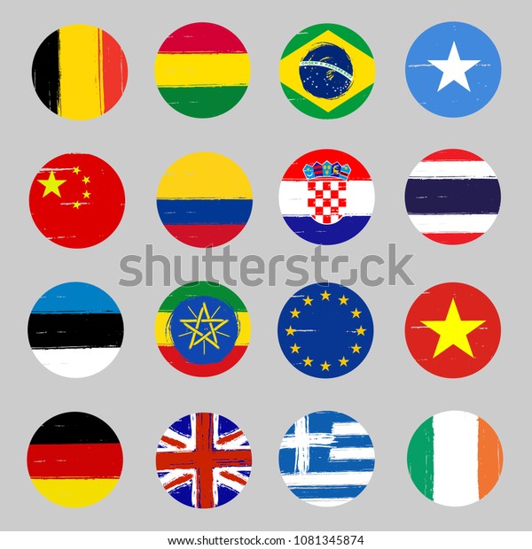 Set 16 Grunge Flags Round Icons Stock Vector (Royalty Free) 1081345874 ...