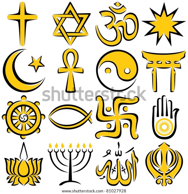 Set 16 Religious Symbols Executed Line Stock Vector (Royalty Free ...