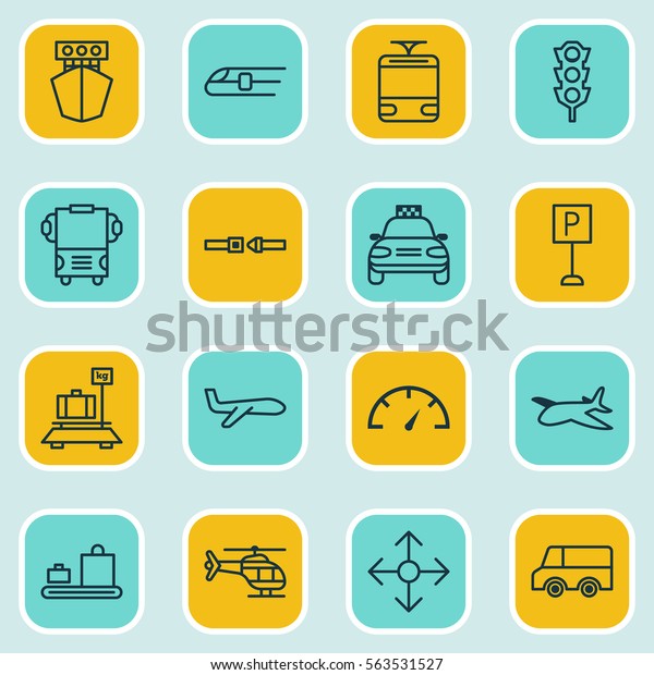Set Of 16 Shipping Icons. Includes Speed Checker, Stoplight, Ship And ...