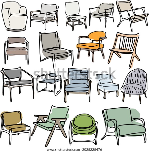 Set 18 Vector Drawings Chair Handmade Stock Vector (Royalty Free ...