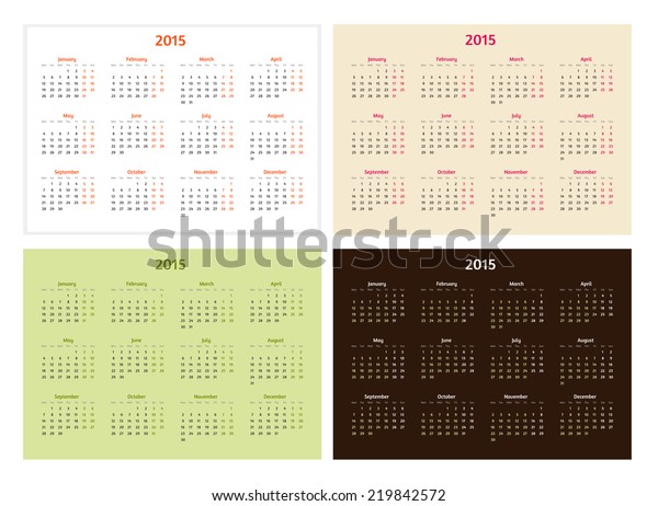 Set 2015 Year Calendar Vector Templates Stock Vector (Royalty Free ...