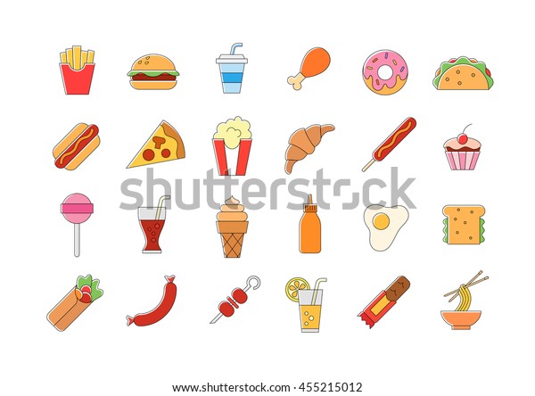 Set 24 Junk Food Vector Icons Stock Vector (Royalty Free) 455215012 ...