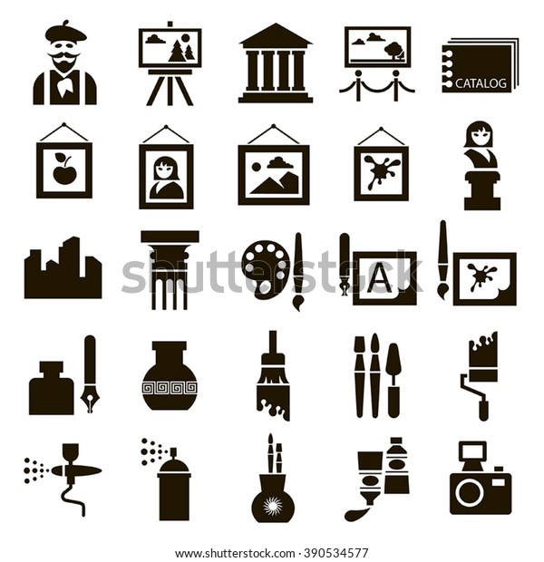 Set 25 Black Icons Art On Stock Vector (Royalty Free) 390534577
