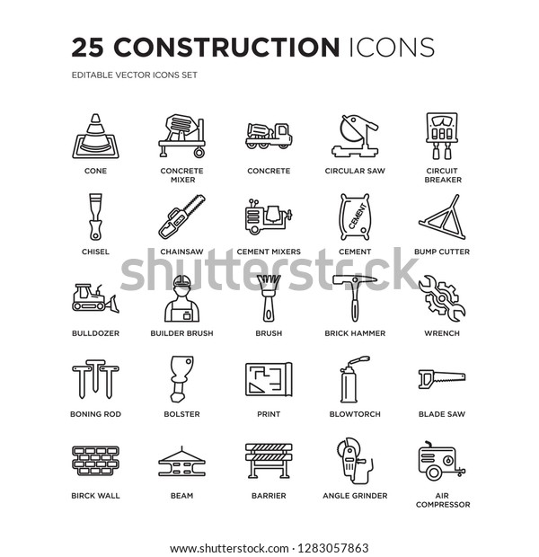 Set 25 Construction Linear Icons Such Stock Vector (Royalty Free ...
