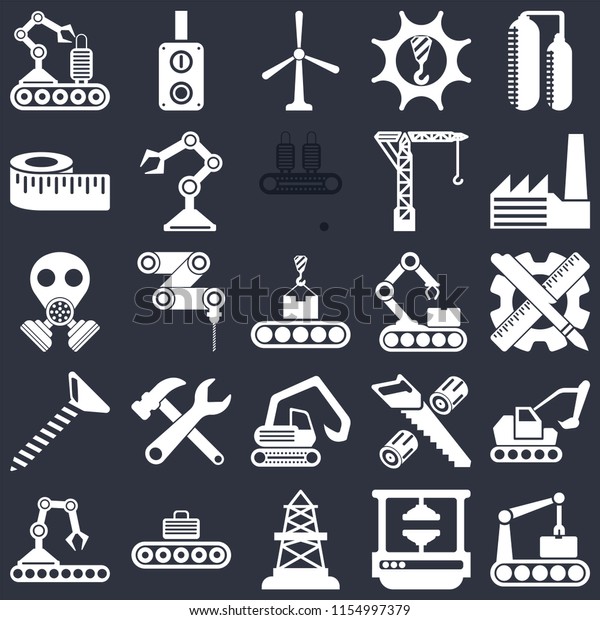 Set Of 25 icons such as Conveyor, Machine press, Oilfield, Factory ...