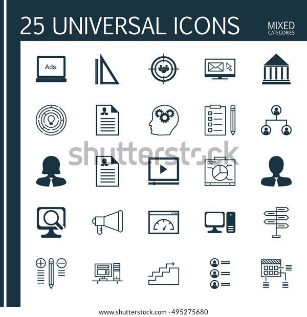 Set 25 Universal Icons On Focus Stock Vector (Royalty Free) 495275680