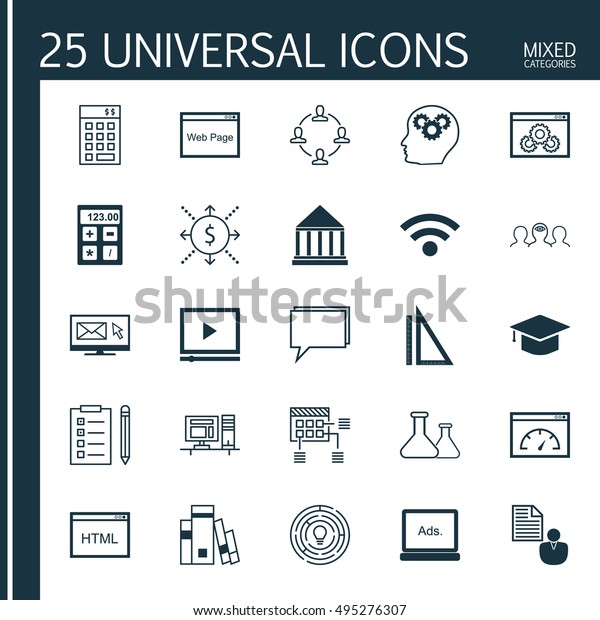 Set 25 Universal Icons On Financial Stock Vector (Royalty Free) 495276307
