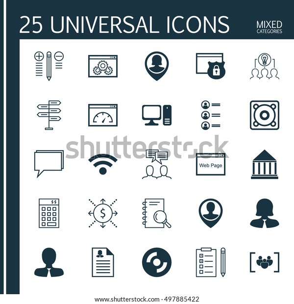 Set 25 Universal Icons On Pin Stock Vector (Royalty Free) 497885422 ...