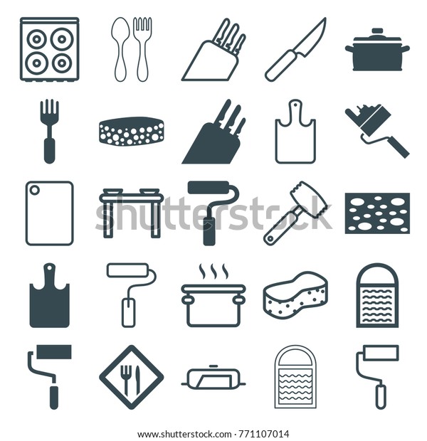 Set 25 Utensil Filled Outline Icons Stock Vector (Royalty Free) 771107014