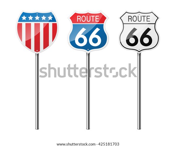 Set 3 Road Signs Isolated On Stock Vector (Royalty Free) 425181703