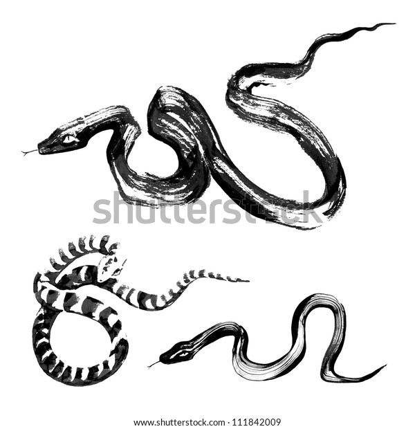 Set 3 Snakes Style Traditional Chinese Stock Vector (Royalty Free ...