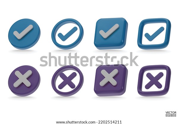 Set 3d Blue Purple Checkmark X Stock Vector (Royalty Free) 2202514211 ...