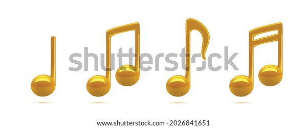 Vektor Stok Set 3d Golden Music Notes Vector (Tanpa Royalti) 2026841651 ...