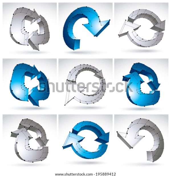 Set 3d Mesh Monochrome Update Icons Stock Vector (Royalty Free ...