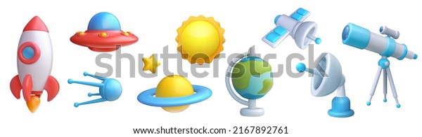 Set 3d Realistic Cartoon Space Elements Stock Vector (Royalty Free ...