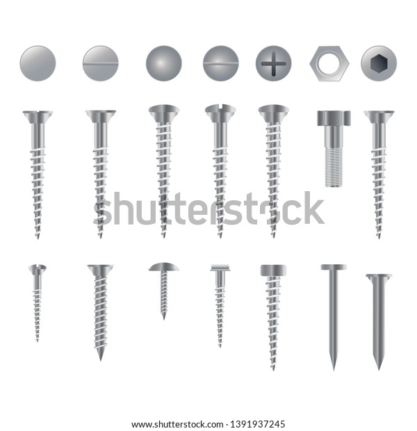 Set 3d Realistic Metal Screws Stainless Stock Vector (Royalty Free ...
