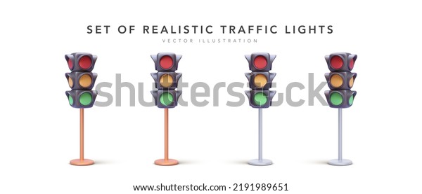 Set 3d Realistic Traffic Lights Isolated Stock Vector (Royalty Free ...