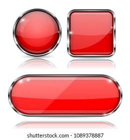 Set 3d Red Glass Buttons Metal Stock Vector (Royalty Free) 1089378887 ...