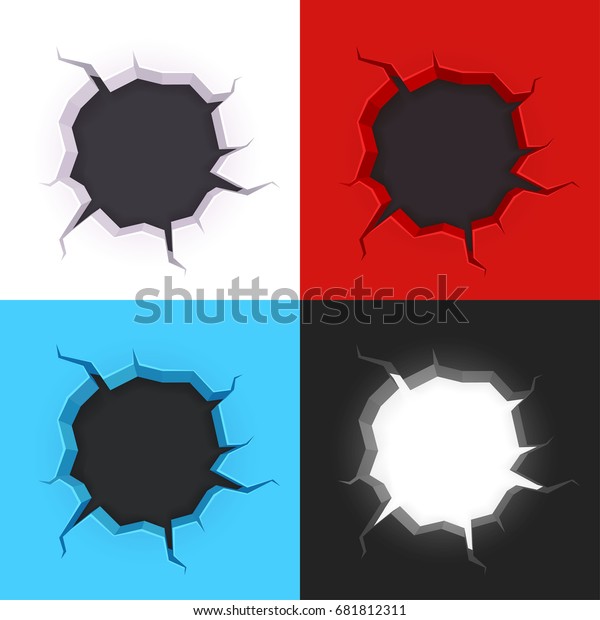 Set 4 Cartoon Holes Wall On: vetor stock (livre de direitos) 681812311 ...