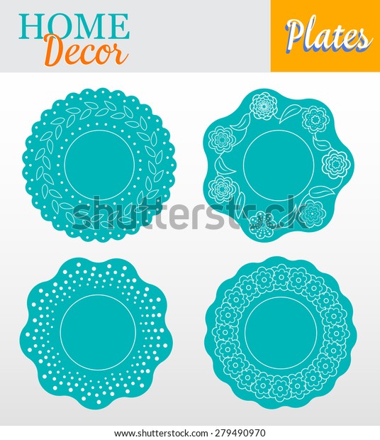 Set 4 Decorative Plates Interior Design Stock Vector (Royalty Free ...