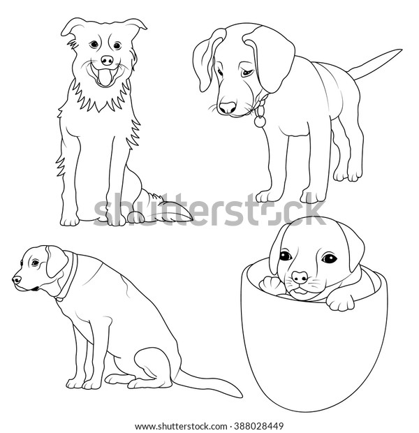 Set 4 Dogs Coloring Page Children Stock Vector (Royalty Free) 388028449 ...