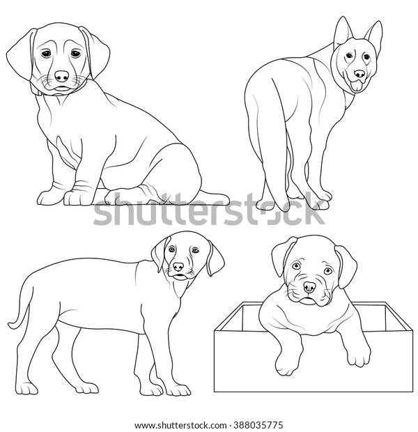 Set 4 Dogs Coloring Page Children Stock Vector (Royalty Free) 388035775 ...