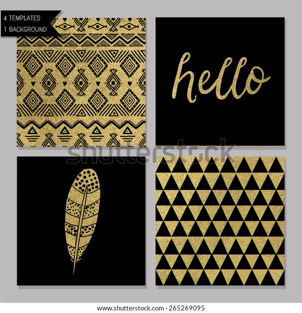 Set 4 Gold Design Card Templates Stock Vector (Royalty Free) 265269095 ...