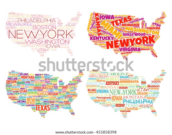 Set 4 Infographic Usa Maps Word Stock Vector (Royalty Free) 455858398 ...