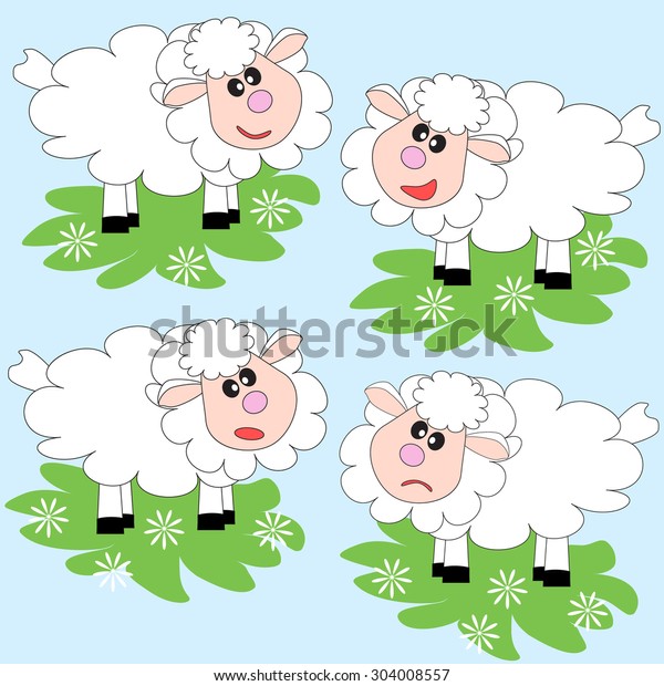 Set 4 Lambs Cartoon Style Sad Stock Vector (Royalty Free) 304008557 ...