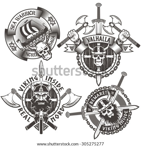 Set 4 Original Viking Emblems Logos Stock Vector (Royalty Free ...