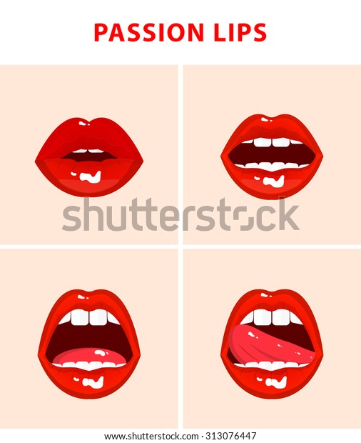 Set 4 Sexy Open Mouths Tongue Stock Vector Royalty Free 313076447
