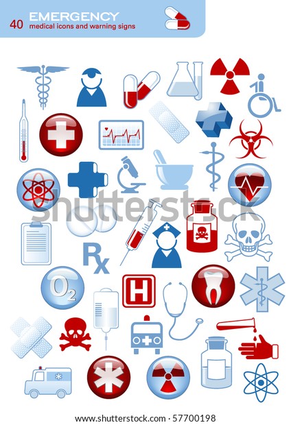 Set 40 Simple Medical Icons Warning Stock Vector (Royalty Free ...