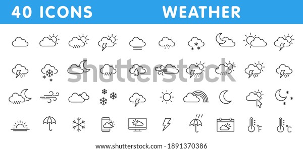 Set 40 Weather Web Icons Line Stock Vector (Royalty Free) 1891370386 ...