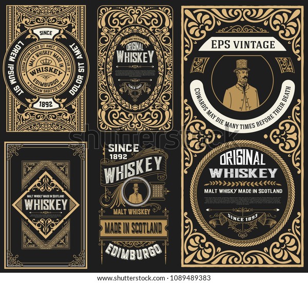 Set 5 Old Labels Western Style Stock Vector (Royalty Free) 1089489383